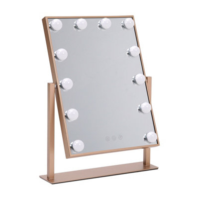 Rose Gold Freestanding Rotatable LED Lighted Adjustable Makeup Mirror ...