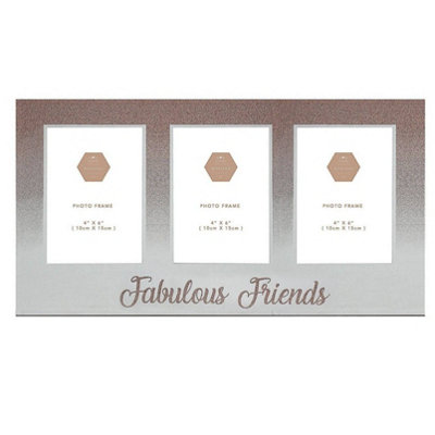 Rose Gold Glitter "Fabulous Friends" Triple Photo Frame - 4X6"