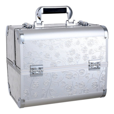 Rose Pattern Portable Lockable 4 Trays Beauty Salon Makeup Case