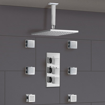 Rose Square Concealed Thermostatic Shower Mixer Set - Ceiling Head ...