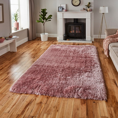 Rose Thick Shaggy Plain Handmade Modern Easy to Clean Rug for Living ...