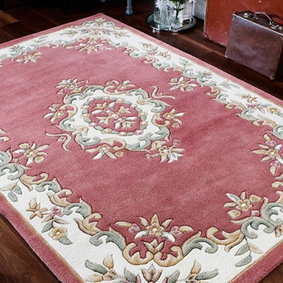 Rose Traditional Handmade Wool Floral Bordered Rug for Living Room and ...