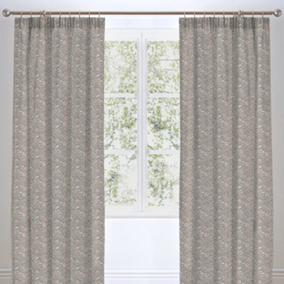 Roselle 100% cotton Grey Fully Lined Pair of Tab Top Curtains