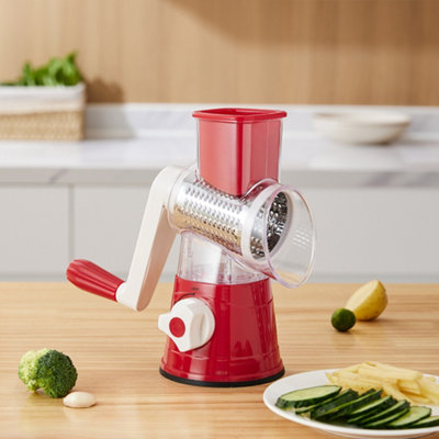 Rotary Cheese Grater Manual Round Mandoline Vegetable Slicer with 3 Interchangeable Blades Set