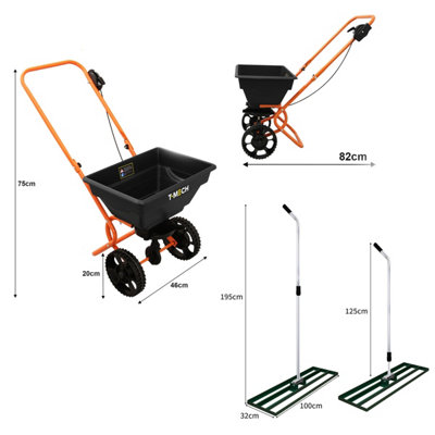Rotary Spreader Gritter Fertiliser & Lawn Leveller 100cm Levelling Rake ...