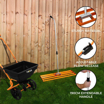 Rotary Spreader Gritter Fertiliser & Lawn Leveller 100cm Levelling Rake ...