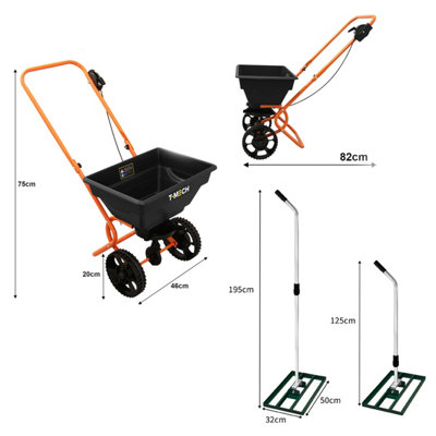 Rotary Spreader Gritter Fertiliser & Lawn Leveller 50cm Levelling Rake ...