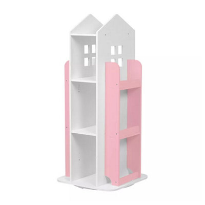 Rotating Bookshelf Castle Rack Display Floor Standing Bookcase Toys Storage