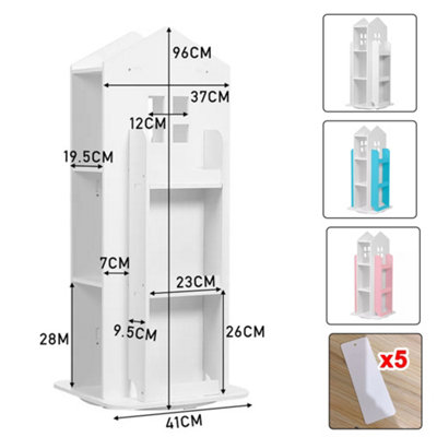 Rotating Bookshelf Castle Rack Display Floor Standing Bookcase Toys Storage