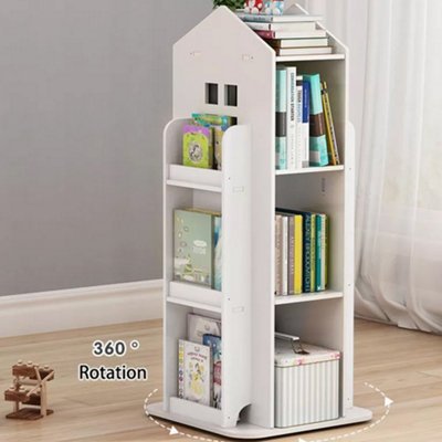 Rotating Bookshelf Castle Rack Display Floor Standing Bookcase Toys Storage