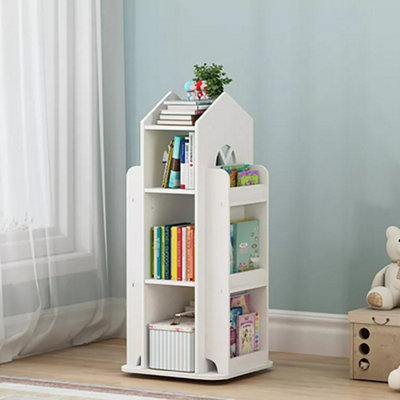 Rotating Bookshelf Castle Rack Display Floor Standing Bookcase Toys Storage