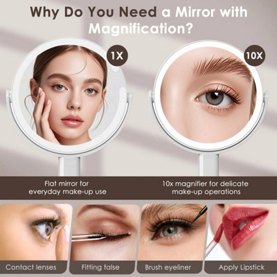 Rotating LED Makeup Mirror with 10X Magnification Rechargeable 3 Color ...
