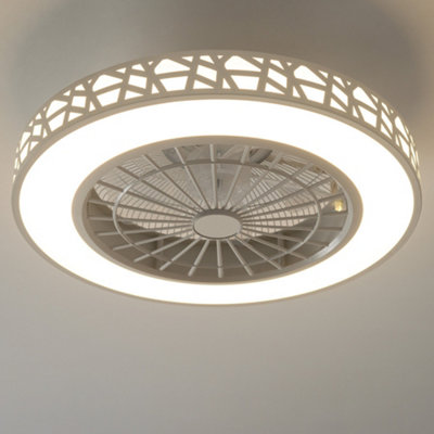 Round Acrylic Mount LED Ceiling Fan Light with Remote Control Dia 500mm