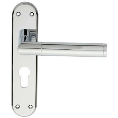 Round Bar Lever on Euro Lock Backplate Door Handle 180 x 40mm Polished ...