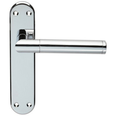 Round Bar Lever on Latch Backplate Door Handle 180 x 40mm Polished ...
