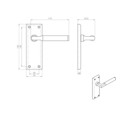 Round Bar Section Handle on Latch Backplate 150 x 50mm Polished Satin ...