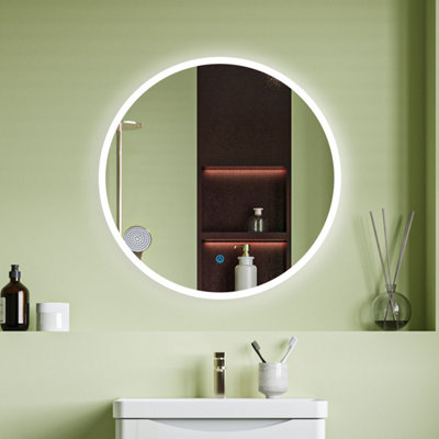 Round Bathroom Mirror with LED Lights and Demister Pad Anti-fog Touch ...