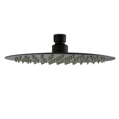 Round Black Thermostatic Dual Control Twin Head Shower Mixer Ultra Thin ...