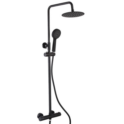 Round Black Thermostatic Dual Control Twin Head Shower Mixer Ultra Thin ...