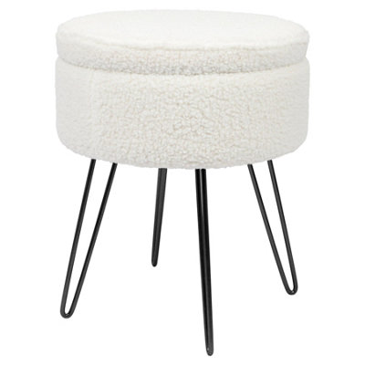 Round Boucle Storage Footstool - H46 x D37cm - Cream/Black