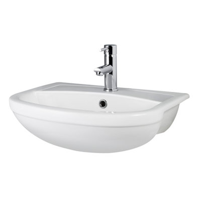 Round Ceramics Semi Recessed 1 Tap Hole Basin (Tap Not Included), 500mm ...