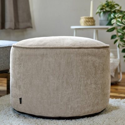 Round Chenille Bean Bag Pouffe Natural Large Chenille Footstool