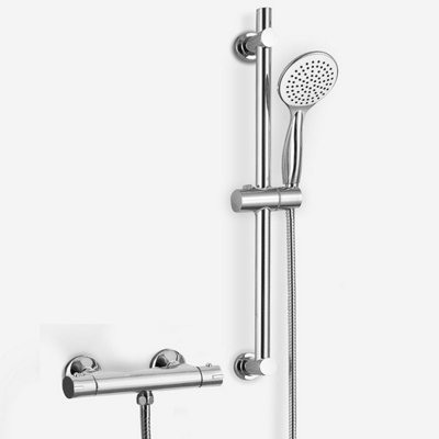 Round Chrome Thermostatic Shower Mixer Bar Valve & Slider Rail Kit ...