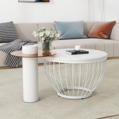 Round Coffee Table, Modern Coffee Table Set of 2 Melamine Veneer ...