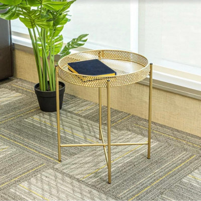 Round Coffee Table with Removable Top Metal Tray