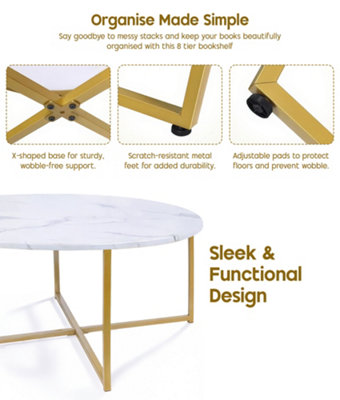 Round Coffee Table with White Marble Effect Top, 80cm Coffee Table for ...