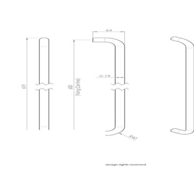 Round D Bar Pull Handle 619 x 19mm 600mm Fixing Centres Satin Steel