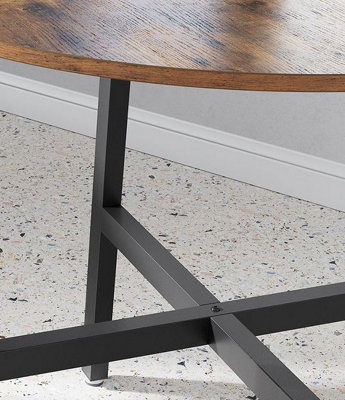 Round Dining Table, Rustic Brown Top with Black Steel Frame, Industrial ...