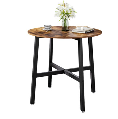 Round Dining Table, Rustic Brown Top with Black Steel Frame, Industrial ...