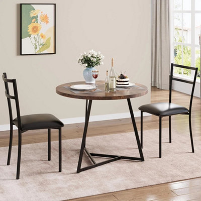 Round Dining Table Set for Chairs Set Metal Legs Rustic Brown