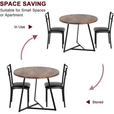Round Dining Table Set for Chairs Set Metal Legs Rustic Brown