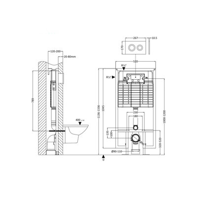 ROUND DUAL FLUSH CONCEALED CISTERN WITH WALL HUNG FRAME & ROUND PUSH ...