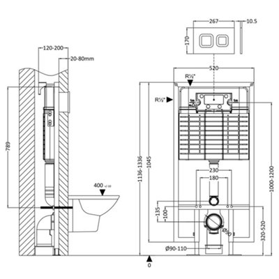 Round Dual Flush Concealed Cistern with Wall Hung Frame & Square Push ...