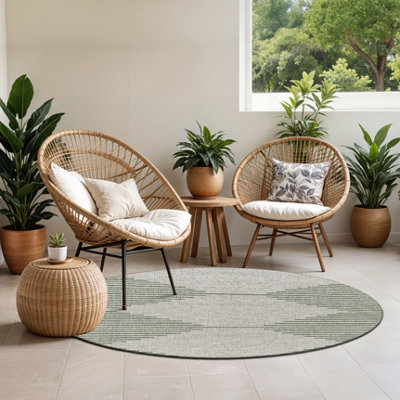 Round Eagean-Global Green Ivory Off-White In- & Outdoor Rug 160 x 160 ...