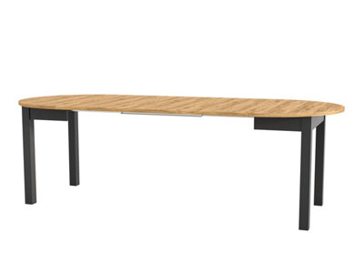 Round Extendable Dining Table 95 -195cm Oval Oak Effect Top Black Legs ...