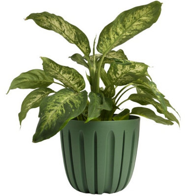 Round Flower Pot Planter Grooved Texture Plastic Indoor Outdoor Matt ...