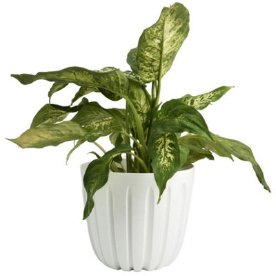 Round Flower Pot Planter Grooved Texture Plastic Indoor Outdoor Matt ...