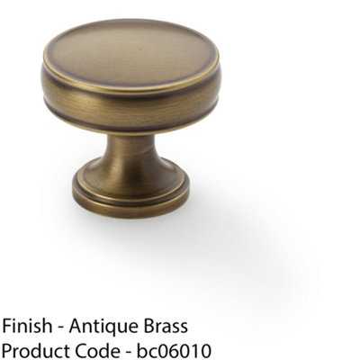 Round Fluted Door Knob - 32mm Diameter Antique Brass Retro Cupboard ...