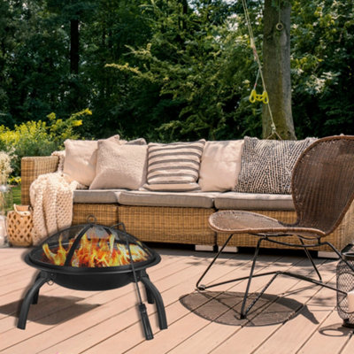 Round Foldable Fire Pit with Cooking Grill