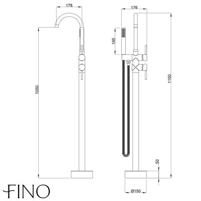 ROUND FREESTANDING GOLD CHROME PLATED BATH TAP WITH SHOWER