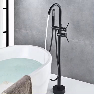 Round Freestanding Matt Black Bath Tap With Shower