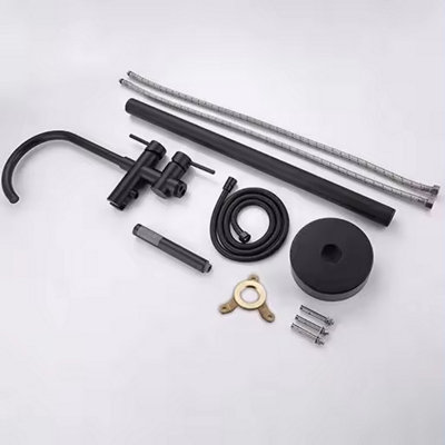 Round Freestanding Matt Black Bath Tap With Shower