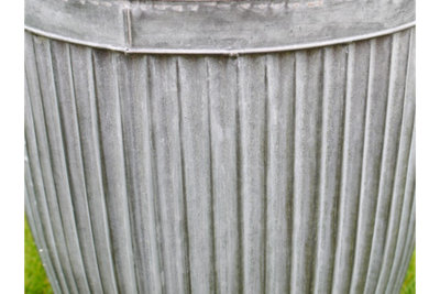 Round Galvanised Metal Ribbed Planters (1618) - Large