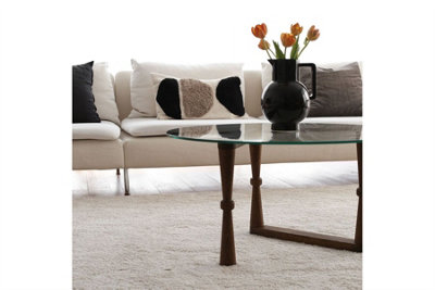 Round Glass Coffee Table with Solid Wood Leg S301 | DIY at B&Q