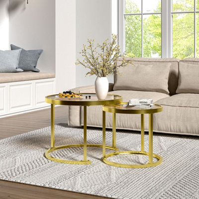 Round Glass Nesting Coffee Table Set Nest of Table End Table Set, Gold