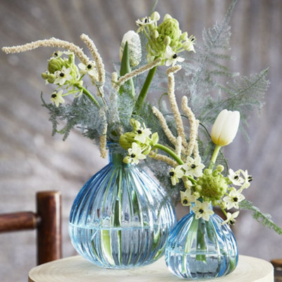 Shop Round Glass Ribbed Bottle Flower Bud, Stem Vase - Ocean Blue (Dia ...